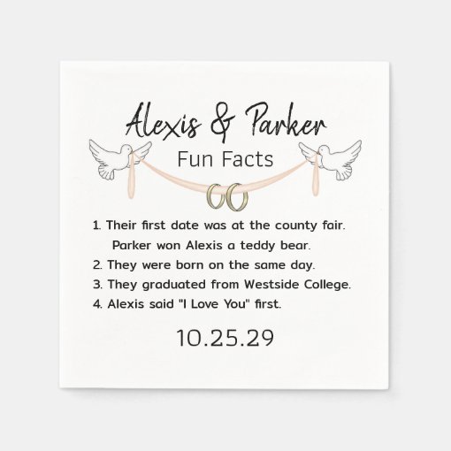 Wedding Couple Fun Facts Napkins | Zazzle