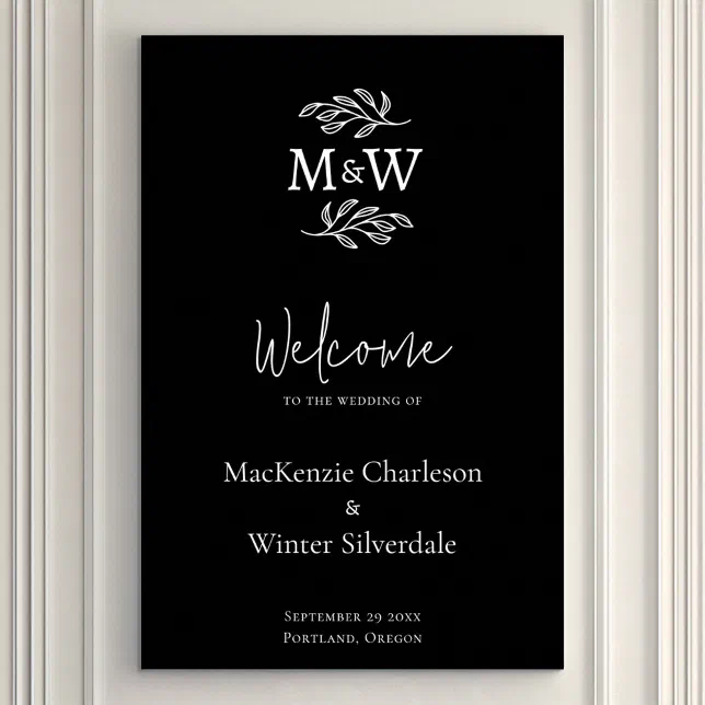 Wedding Couple Monogram Initials Botanical Welcome Poster | Zazzle
