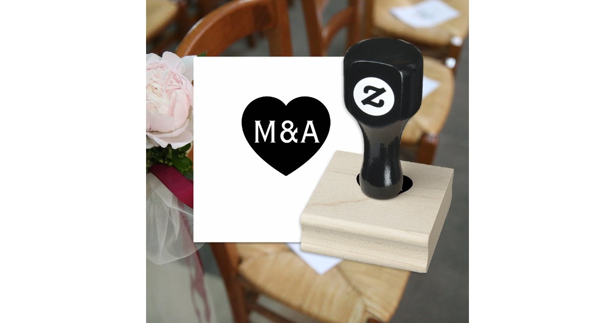Wedding Couple Monogram Love Heart Rubber Stamp | Zazzle