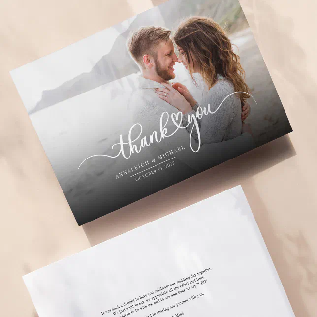 Wedding Couple Photo Hand-Lettered Script Thank You Card | Zazzle