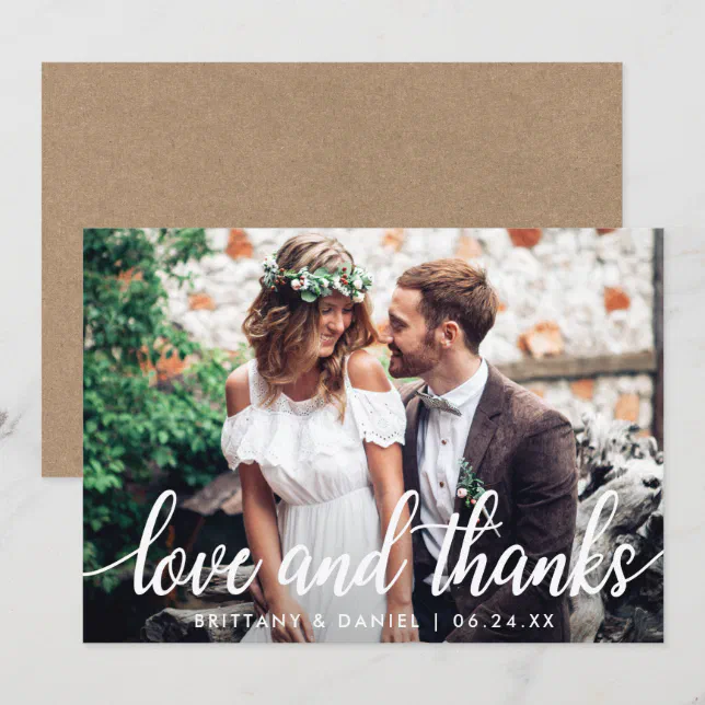 Wedding Couple Photo Kraft Love and Thanks Card | Zazzle