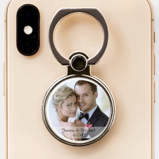 Wedding Couple Photo Names Wedding Date Phone Ring Stand | Zazzle