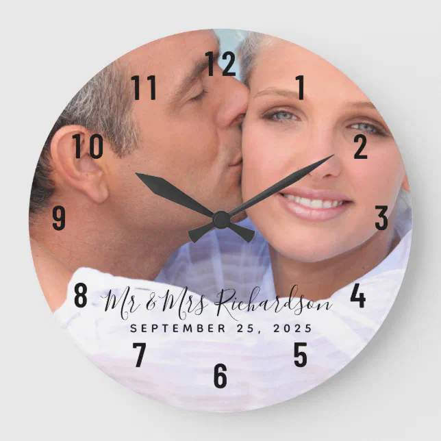 Wedding Couple Photo Personalized Large Clock | Zazzle