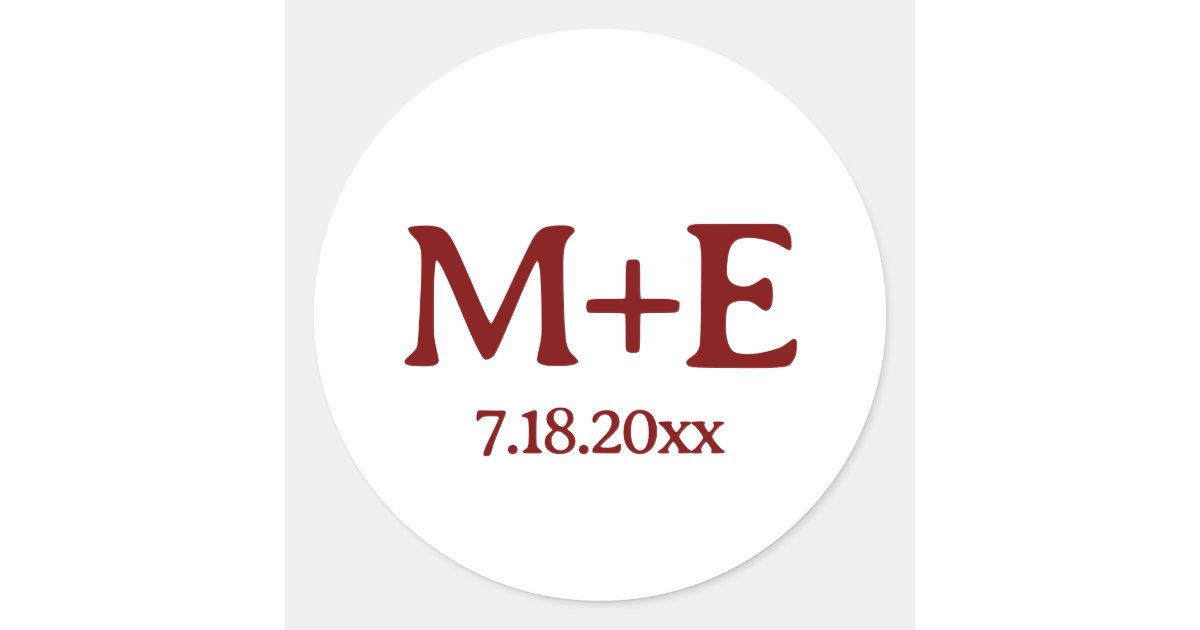 Wedding Couple Red Initials & Date Classic Round Sticker | Zazzle