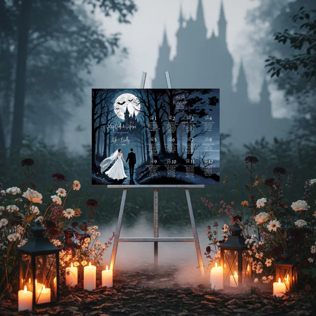 Wedding Couple Spooky Forest Toward Haunted Castle Foam Board | Zazzle
