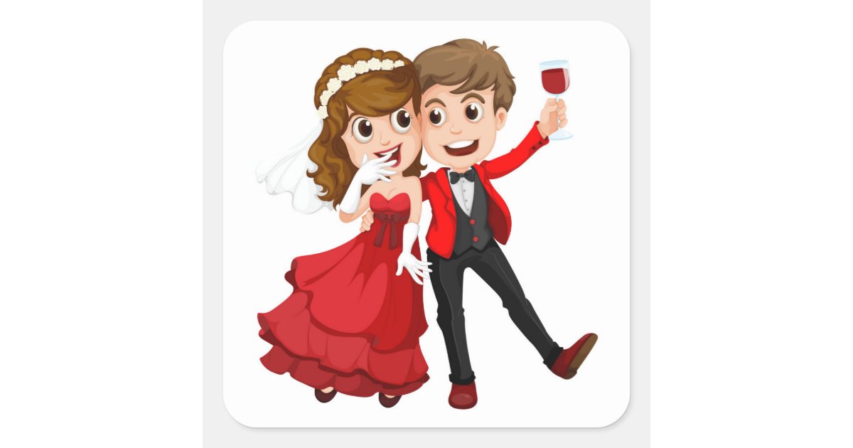 Wedding Couple Square Sticker | Zazzle