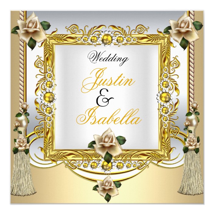 Wedding Cream Roses Tassels Gold Floral Invitation | Zazzle.com