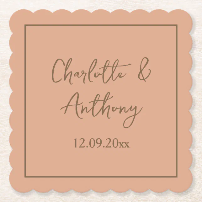 Wedding Creative Calligraphy Names Date Paper Coaster | Zazzle