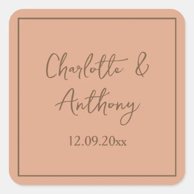 Wedding Creative Calligraphy Names Date Square Sticker | Zazzle