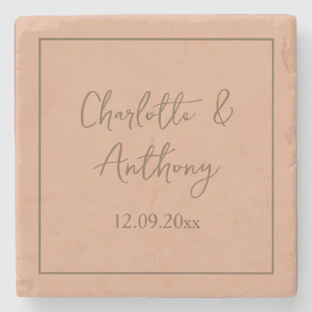 Wedding Creative Calligraphy Names Date Stone Coaster | Zazzle