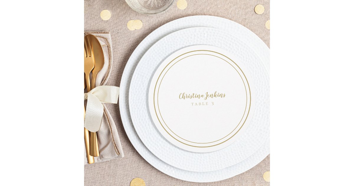Wedding Custom Guest Gold White Round Place Card | Zazzle