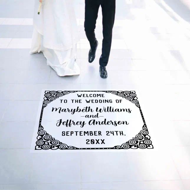 Wedding Custom Names Square Flourish Any Colors Floor Decals | Zazzle