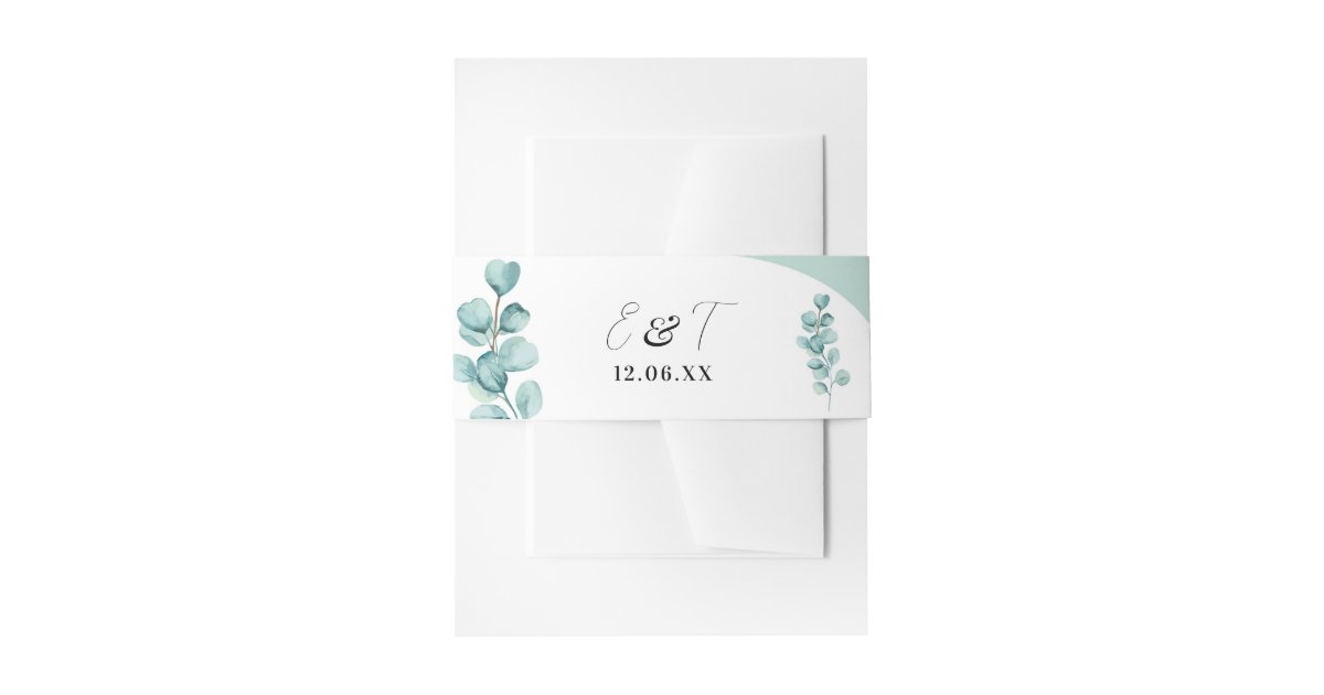Wedding Cutlery Band Eucalyptus Leaves Green Invitation Belly Band | Zazzle