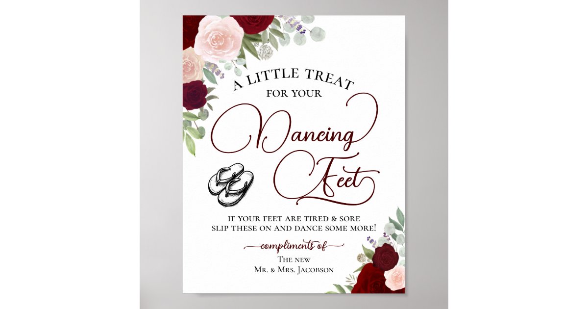 Wedding Dancing Feet Flip Flops Red & Pink Roses Poster | Zazzle