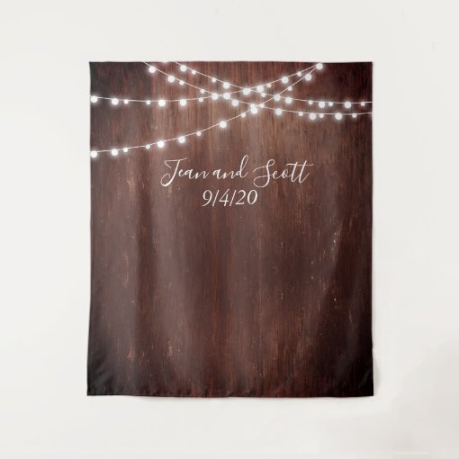 Wedding Dark Rustic String Lights Wood Lights Tapestry | Zazzle