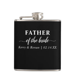 Wedding Date and Names Black Father of the Bride Flask | Zazzle