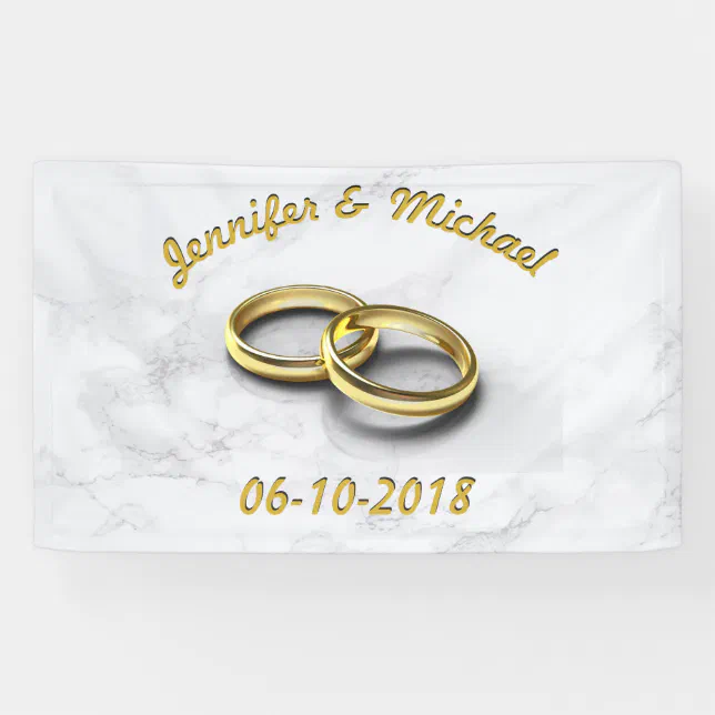Wedding Date Bride & Groom Customizable Gold Rings Banner | Zazzle