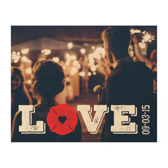 Wedding Date Fireman Love Firefighter Heart Logo Wood Wall Art | Zazzle