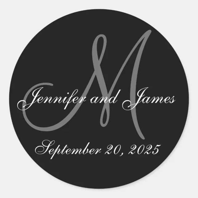 Wedding Date First Names Initial Monogram Sticker | Zazzle