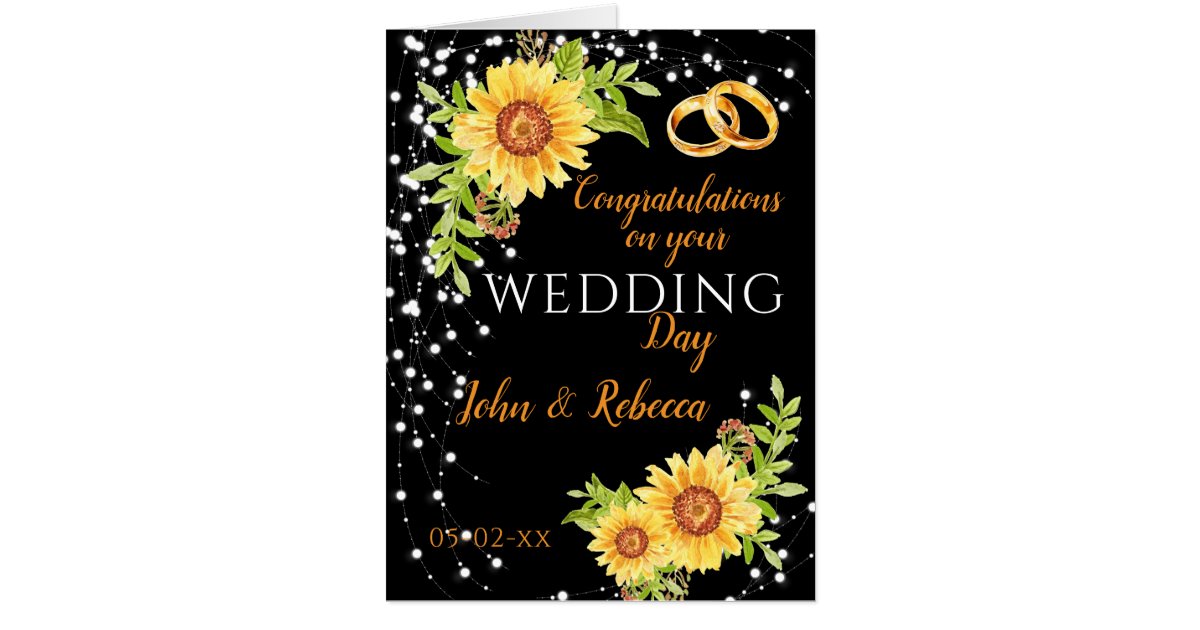 Wedding Day Congratulations Floral Sunflower Jumbo Card | Zazzle
