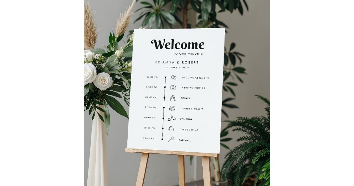Wedding Day Infographic Timeline Welcome Sign | Zazzle