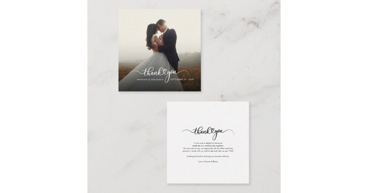 Wedding Day Photo Handwritten Script Thank You Note Card | Zazzle