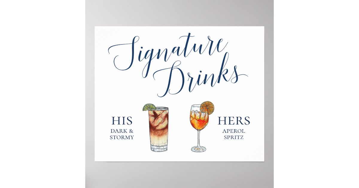 Wedding Day Signature Cocktails Poster | Zazzle