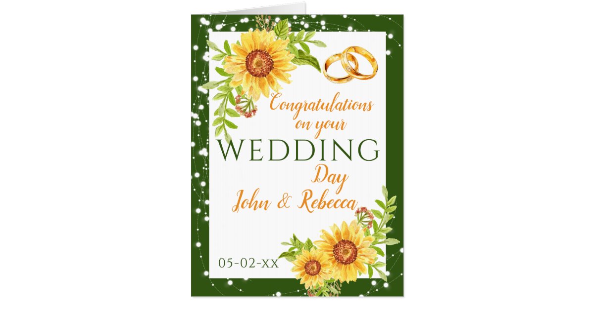 Wedding Day Sunflower Green Congratulations Jumbo Card | Zazzle