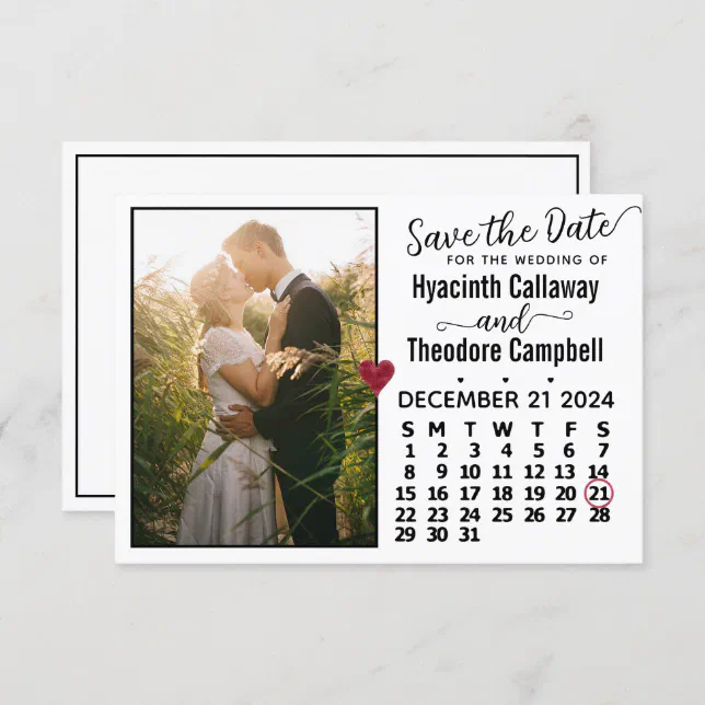 Wedding December 2024 Calendar Custom Photo White Save The Date | Zazzle
