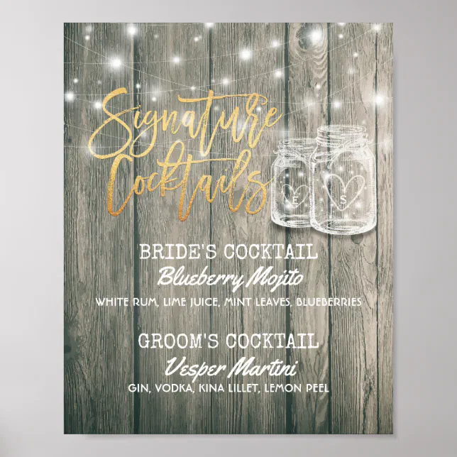 Wedding Decor Sign Signature Cocktail Drink Menu | Zazzle