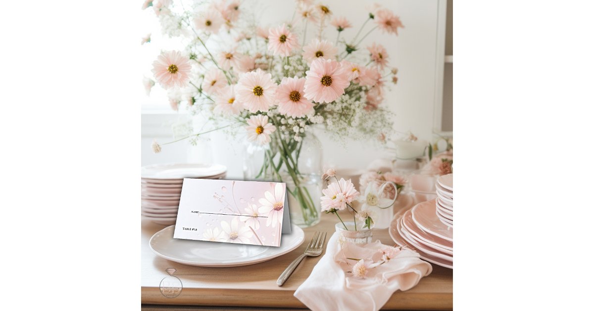 Wedding | Delicate Blush Pink Daisies Place Card | Zazzle