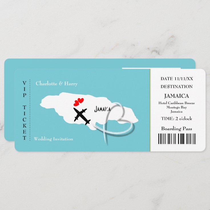 Wedding Destination Jamaica Ticket Pass Photo Invitation | Zazzle