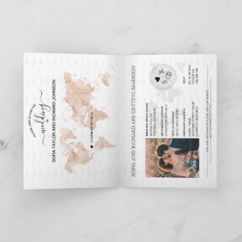 Wedding Destination Passport Blush World Map Peach Invitation | Zazzle