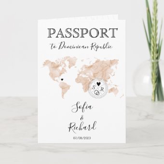 Wedding Destination Passport Blush World Map Peach Invitation | Zazzle