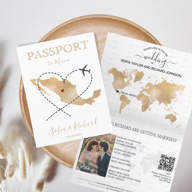 Wedding Destination Passport Mexico Map QR Code Invitation | Zazzle