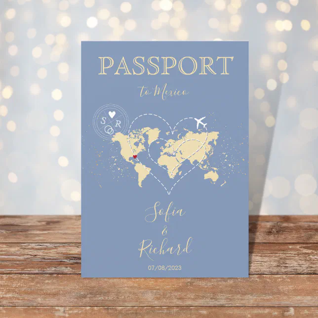 Wedding Destination Passport World Map Baby Blue Invitation | Zazzle
