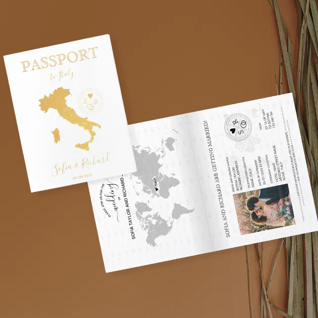 Wedding Destination Passport World Map ITALY Foil Card | Zazzle