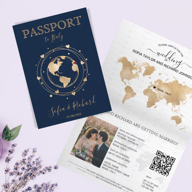 Wedding Destination Passport World Map QR Code Invitation | Zazzle