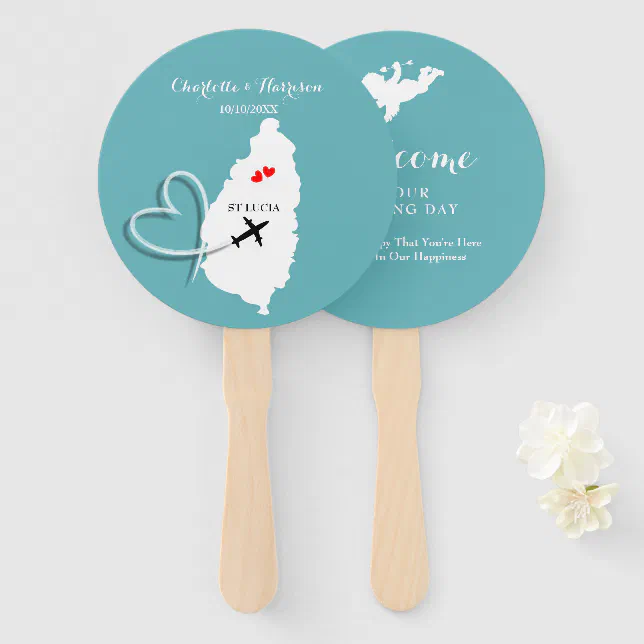 Wedding Destination St Lucia Hand Fan | Zazzle
