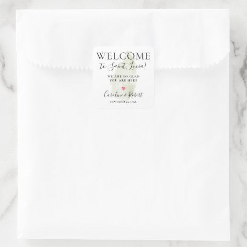 Wedding Destination Welcome Guests Favor Square Sticker | Zazzle