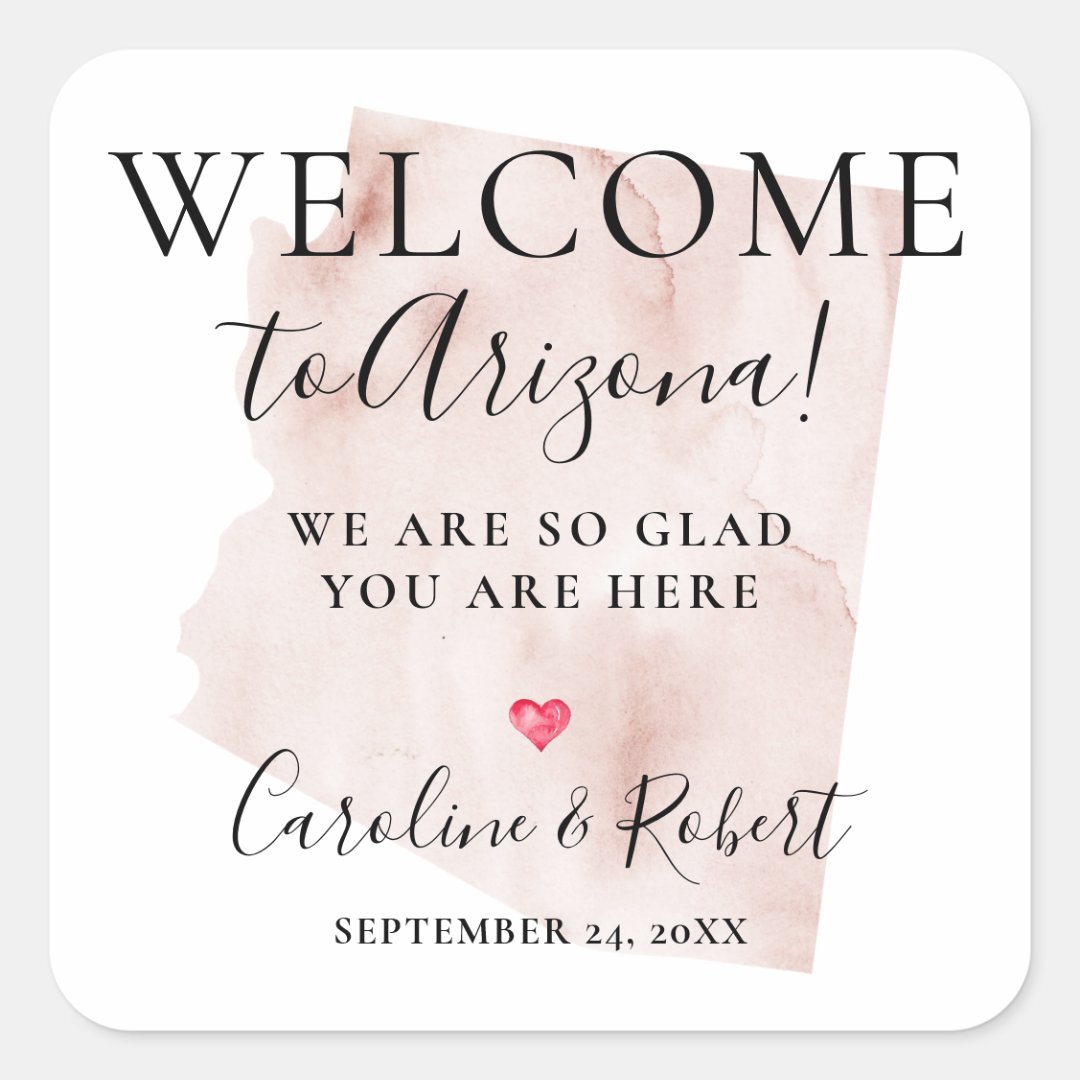 Wedding Destination Welcome Guests Favor Square Sticker | Zazzle