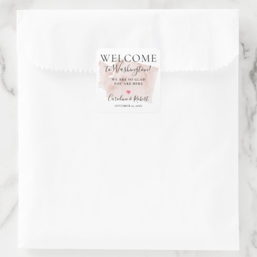 Wedding Destination Welcome Guests Favor Square Sticker | Zazzle
