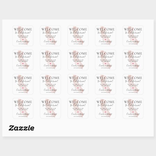 Wedding Destination Welcome Guests Favor Square Sticker | Zazzle