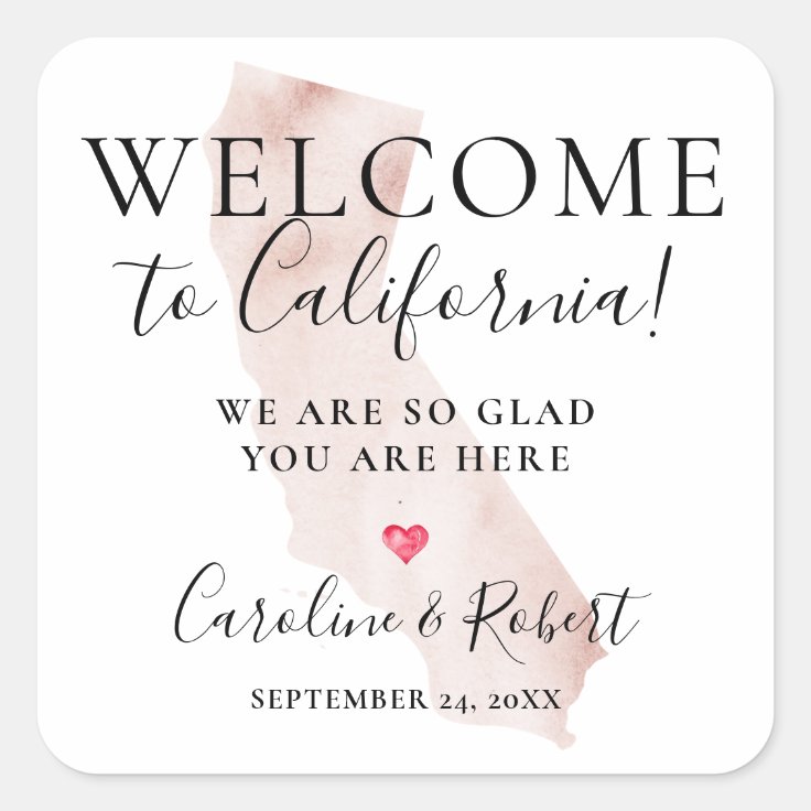 Wedding Destination Welcome Guests Favor Square Sticker | Zazzle