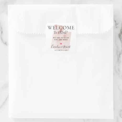 Wedding Destination Welcome Guests Favor Square Sticker | Zazzle