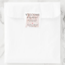 Wedding Destination Welcome Guests Favor Square Sticker | Zazzle