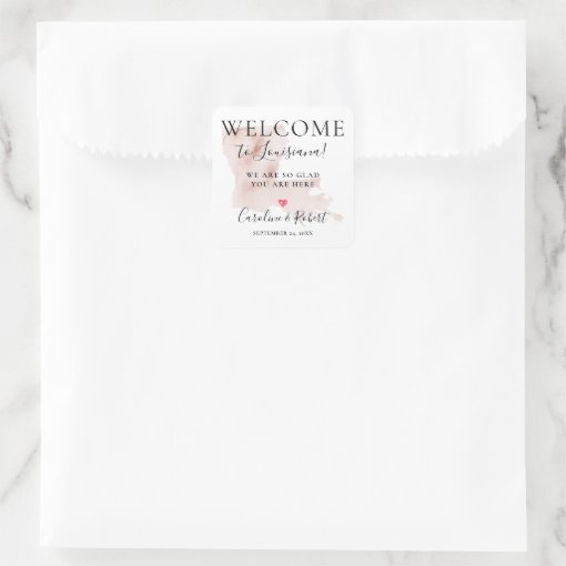 Wedding Destination Welcome Guests Favor Square Sticker | Zazzle