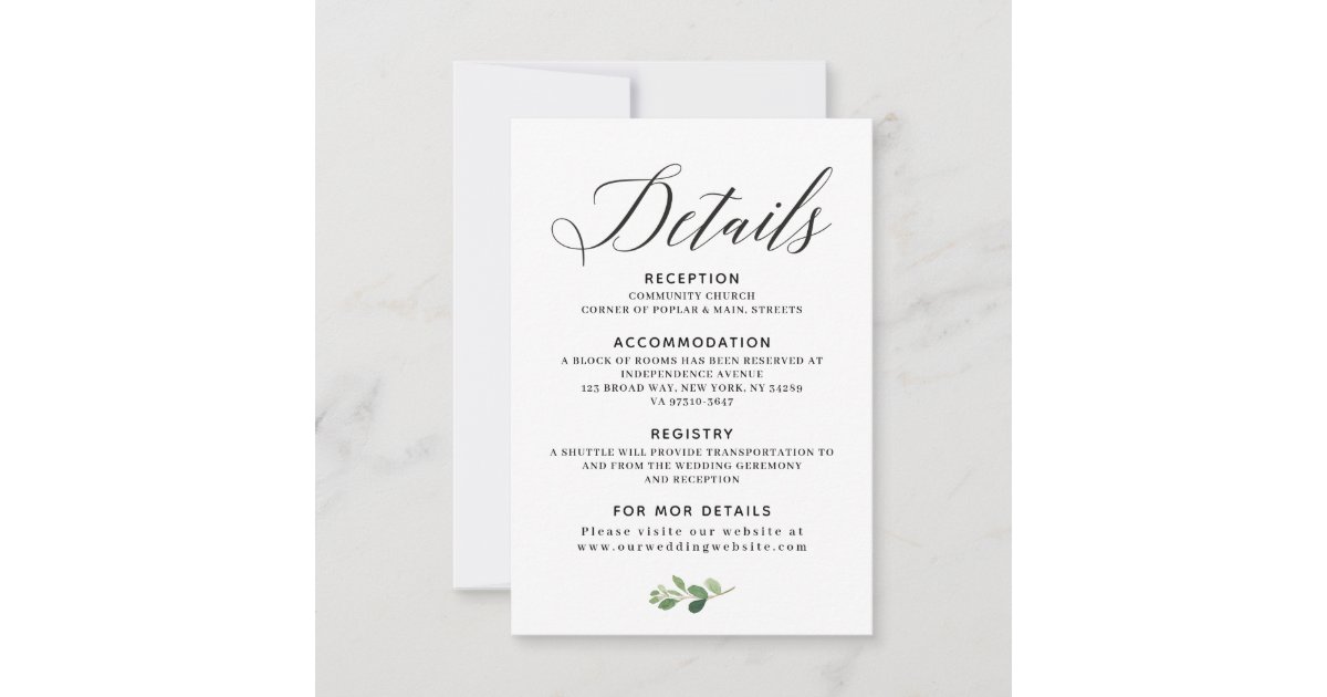 Wedding details card | Zazzle
