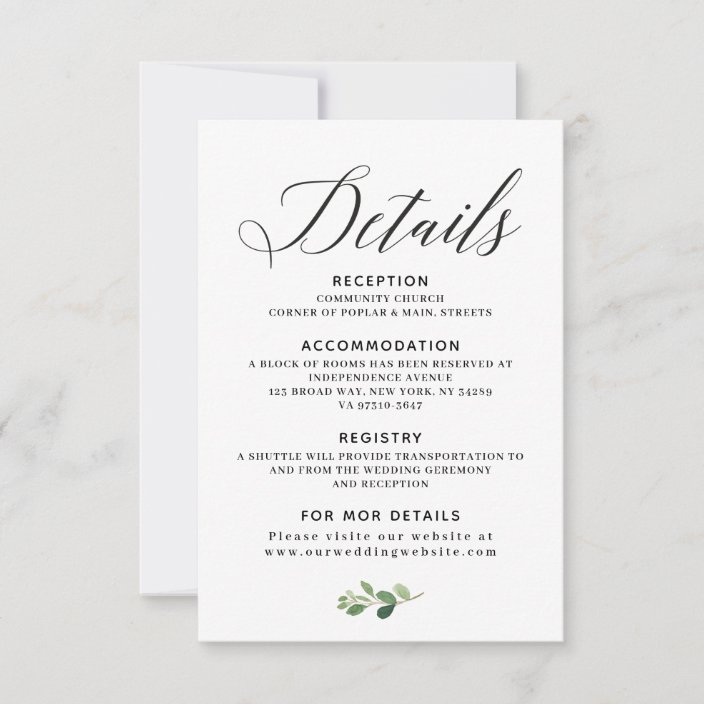 Wedding details card | Zazzle