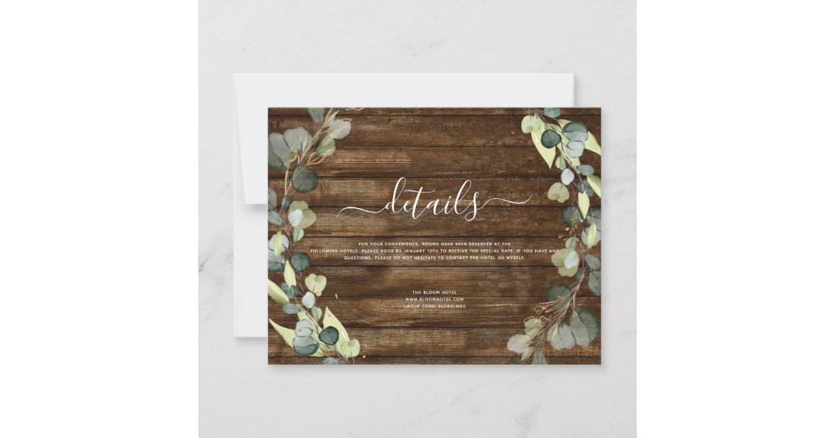 Wedding Details Eucalyptus Greenery Rustic Wood Invitation | Zazzle Wedding Details Eucalyptus Greenery Rustic Wood Invitation | Zazzle